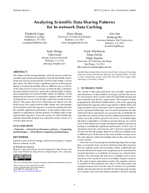 (PDF) Analyzing Scientific Data Sharing Patterns for In-network Data Caching