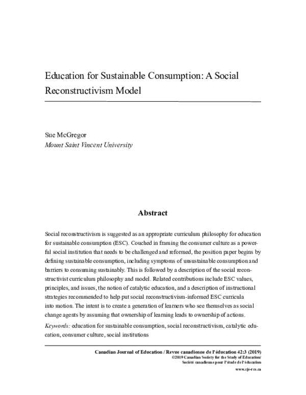 (PDF) Education for Sustainable Consumption: A Social Reconstructivism ...