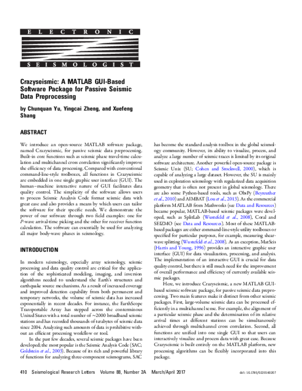 Pdf Crazyseismic A Matlab Gui‐based Software Package For Passive Seismic Data Preprocessing
