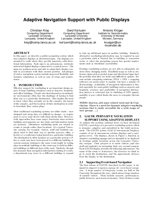 (PDF) Adaptive navigation support with public displays