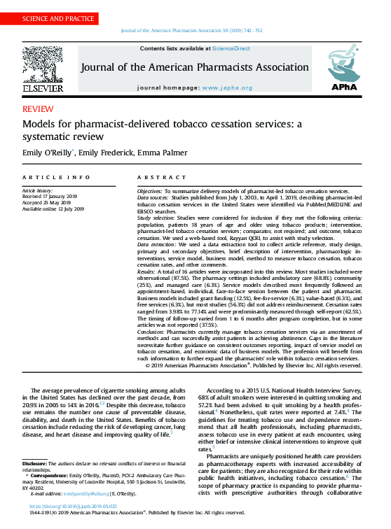 (PDF) Models for pharmacist-delivered tobacco cessation services: a ...