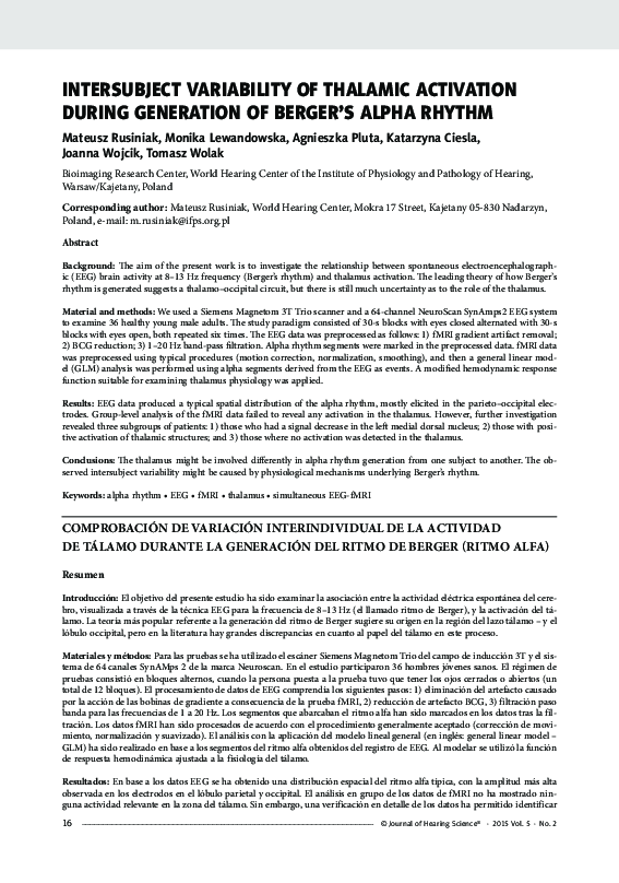 (PDF) Intersubject Variability of Thalamic Activation During Generation ...