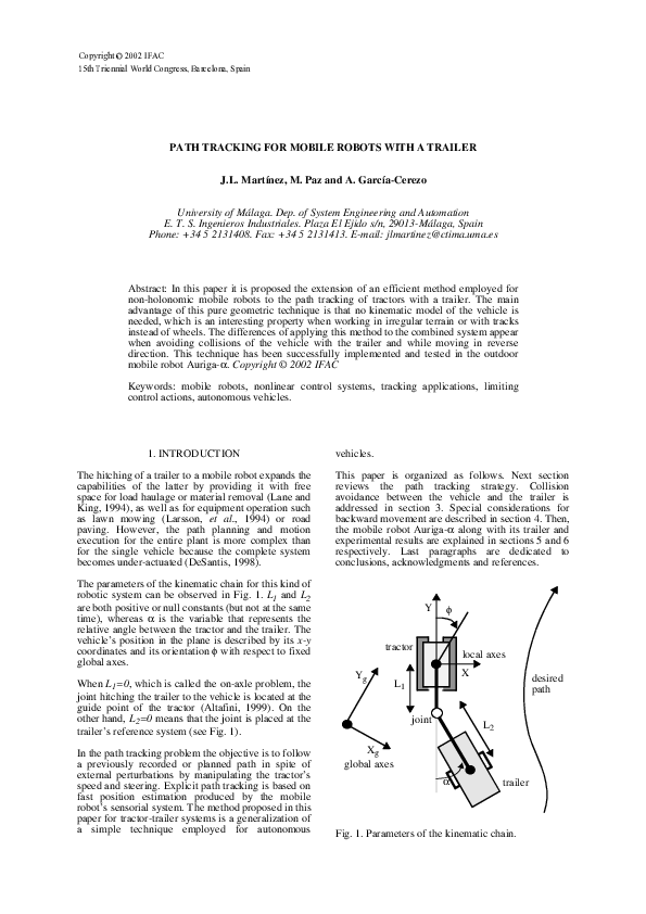 (PDF) Path Tracking for Mobile Robots with a Trailer