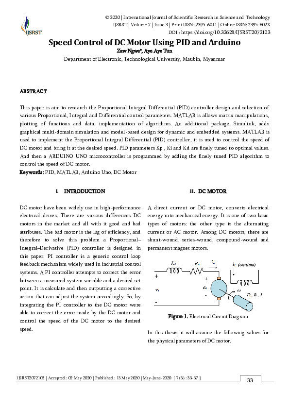 Pdf Speed Control Of Dc Motor Using Pid And Arduino 4021