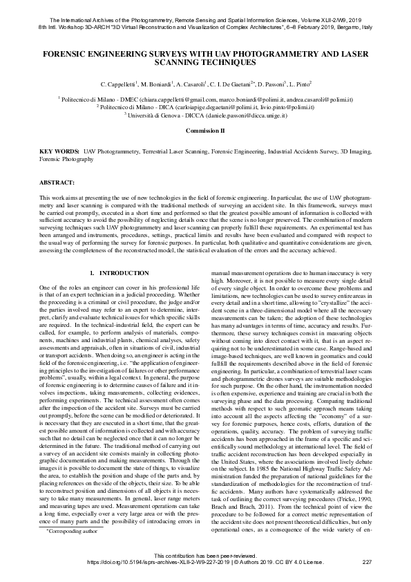 (PDF) Forensic engineering surveys with uav photogrammetry and laser scanning techniques