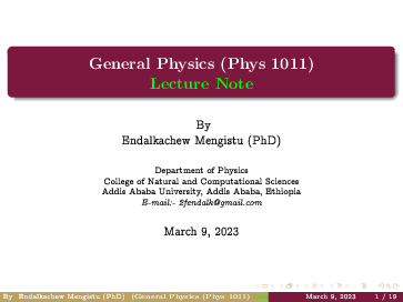 (PDF) General Physics (Phys 1011) Lecture Note