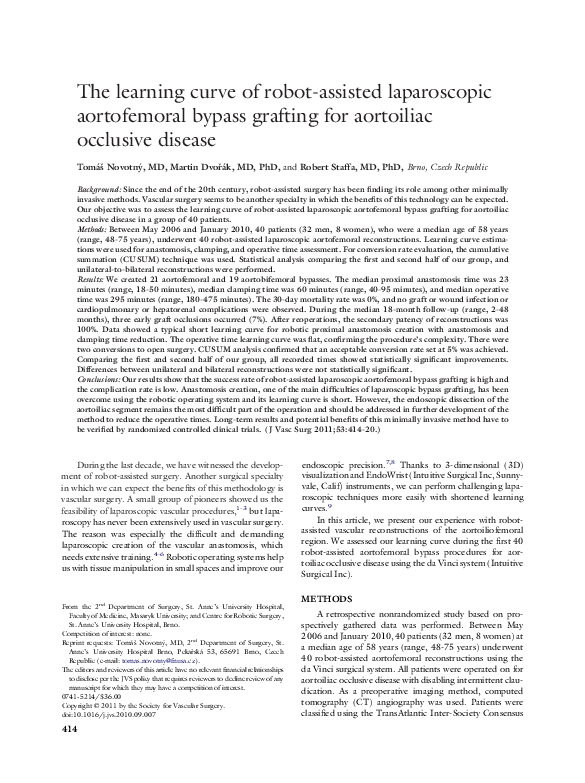 (PDF) The learning curve of robot-assisted laparoscopic aortofemoral bypass grafting for ...