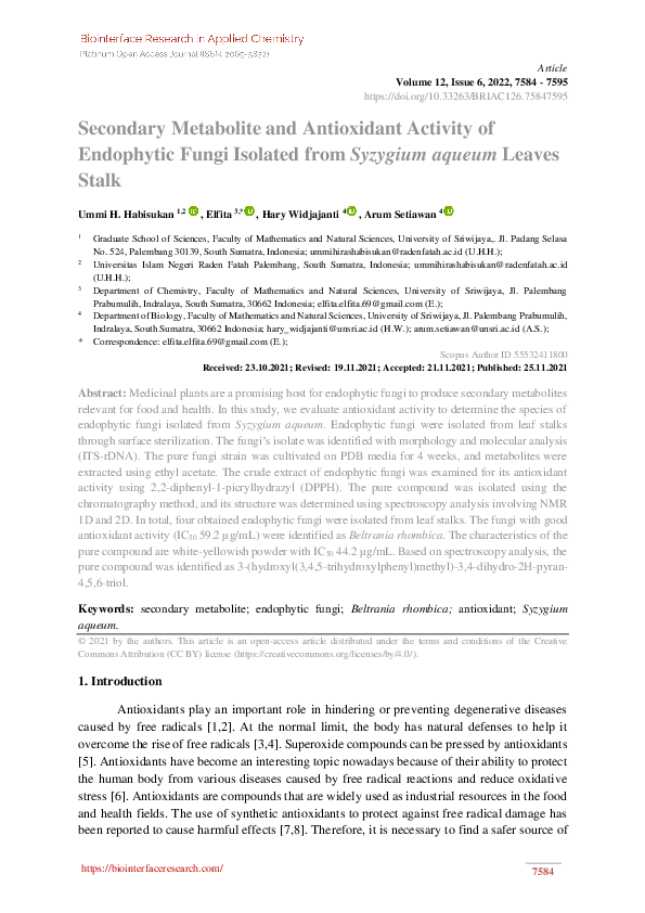 (PDF) Secondary Metabolite and Antioxidant Activity of Endophytic Fungi ...