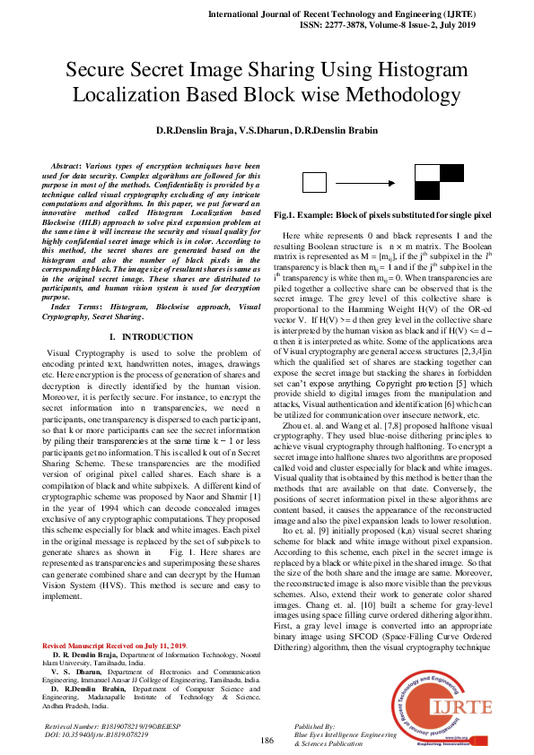 (PDF) Secure Secret Image Sharing using Histogram Localization Based Block wise Methodology