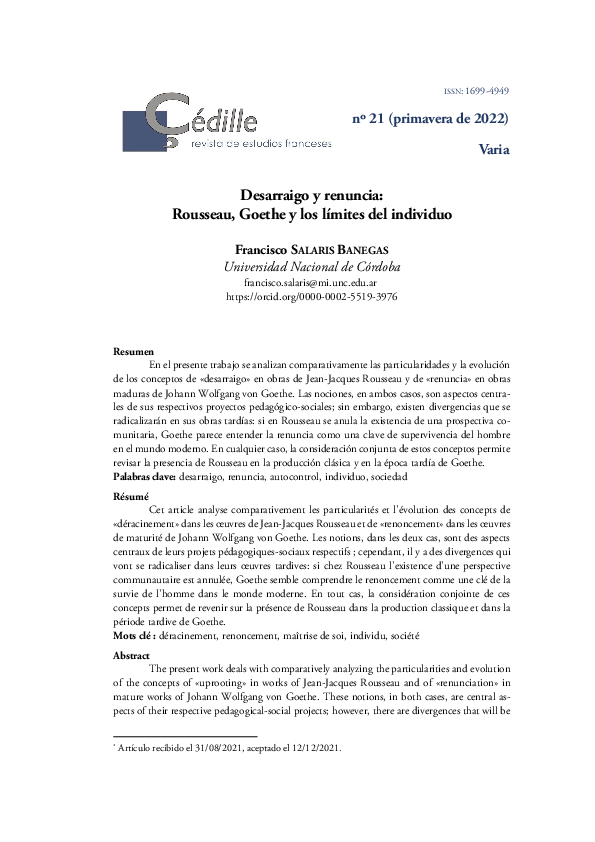 (PDF) Desarraigo y renuncia: Rousseau, Goethe y los límites del individuo