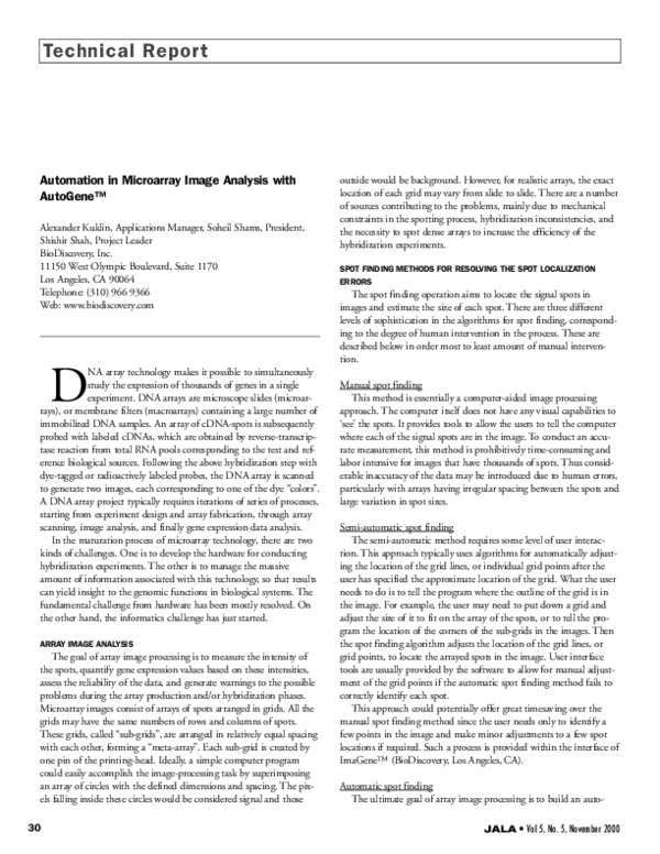 (PDF) Automation in Microarray Image Analysis with