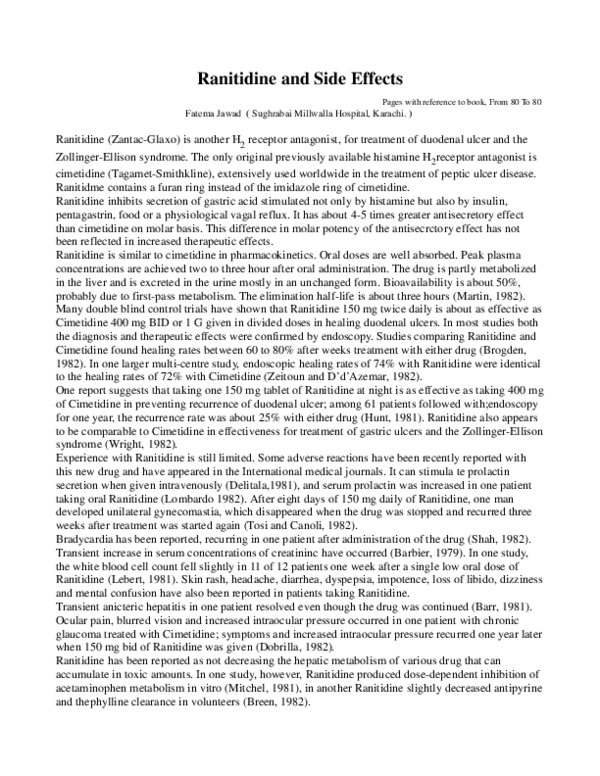 (PDF) Ranitidine and side effects