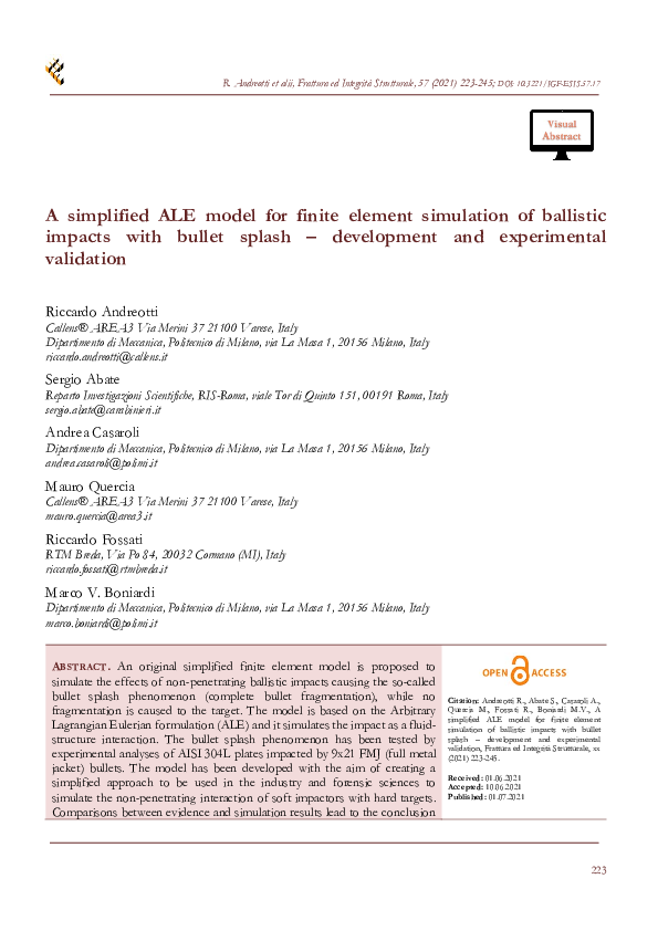 (PDF) A simplified ALE model for finite element simulation of ballistic impacts with bullet ...