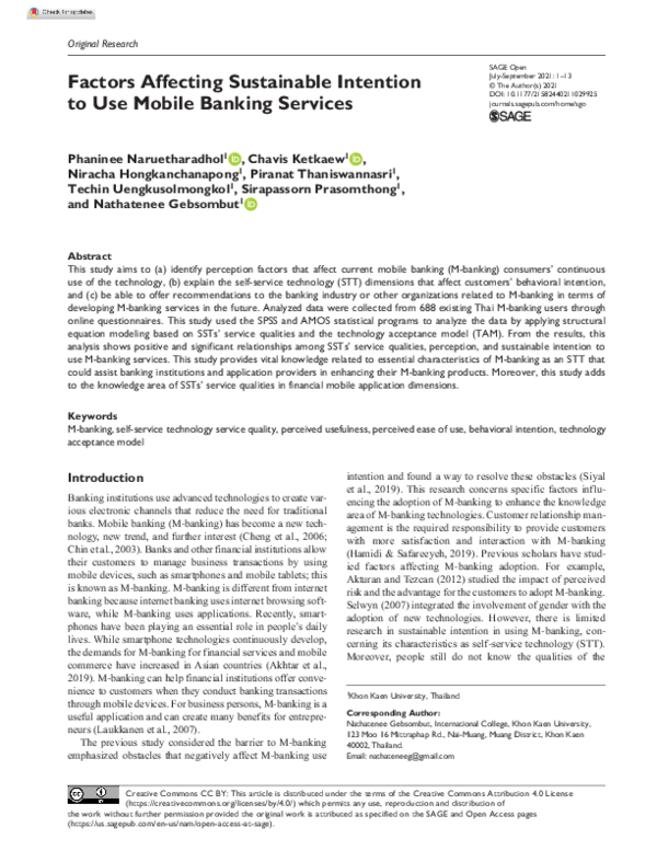 (PDF) Factors Affecting Sustainable Intention to Use Mobile Banking Services