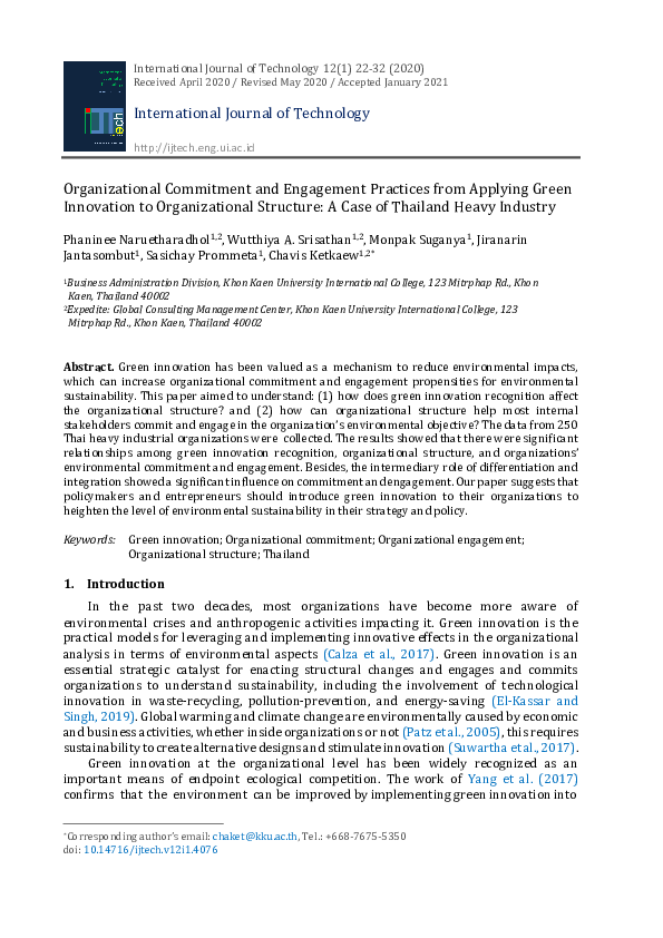 (PDF) Organizational Commitment and Engagement Practices from Applying Green Innovation to ...
