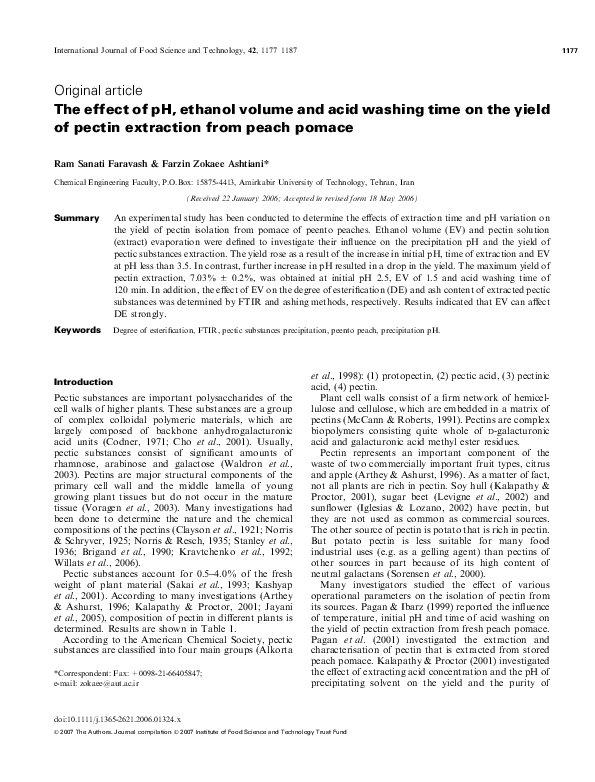 Pdf The Effect Of Ph Ethanol Volume And Acid Washing Time On The
