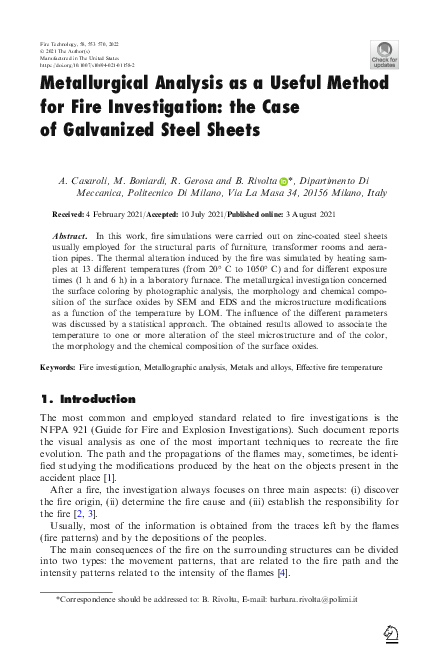 (PDF) Metallurgical Analysis as a Useful Method for Fire Investigation: the Case of Galvanized ...