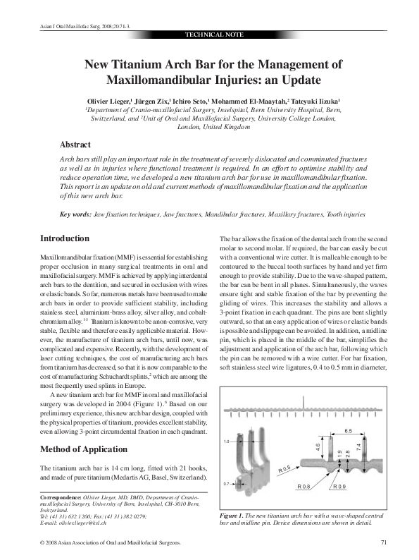 (PDF) New Titanium Arch Bar for the Management of Maxillomandibular ...