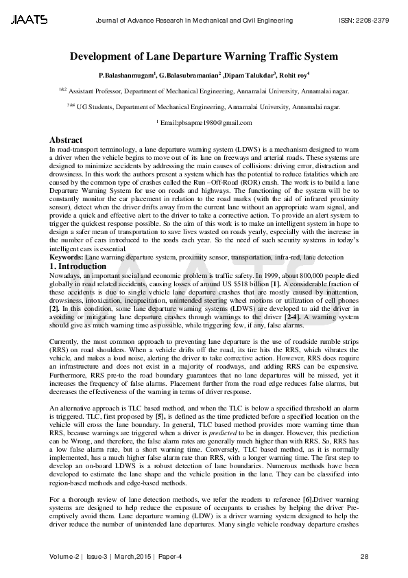 (PDF) Development of Lane Departure Warning Traffic System
