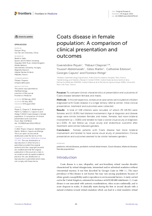 (PDF) Coats disease in female population: A comparison of clinical ...
