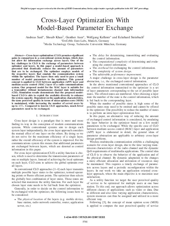 (PDF) Cross-Layer Optimization With Model-Based Parameter Exchange