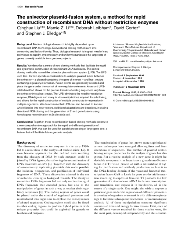 (PDF) The univector plasmid-fusion system, a method for rapid ...