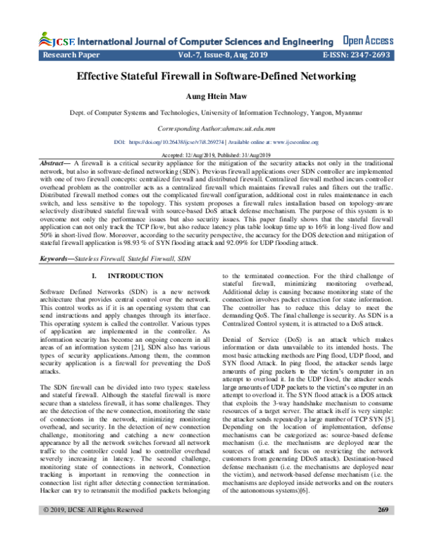 (PDF) Effective Stateful Firewall in Software-Defined Networking