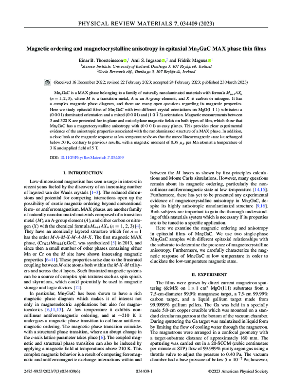 (PDF) Magnetic ordering and magnetocrystalline anisotropy in epitaxial Mn2GaC MAX phase thin films