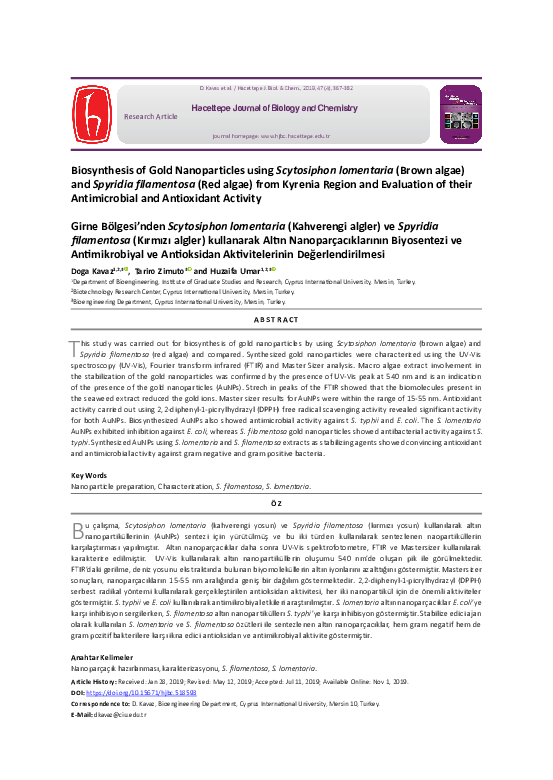 (PDF) Biosynthesis of Gold Nanoparticles using Scytosiphon lomentaria ...