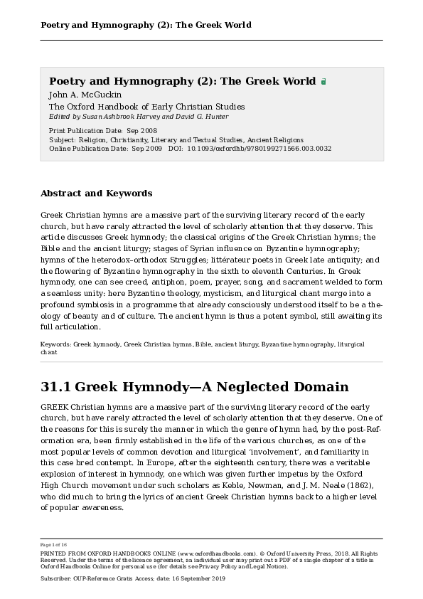 (PDF) Greek Christian Poetry and Hymnography (2):