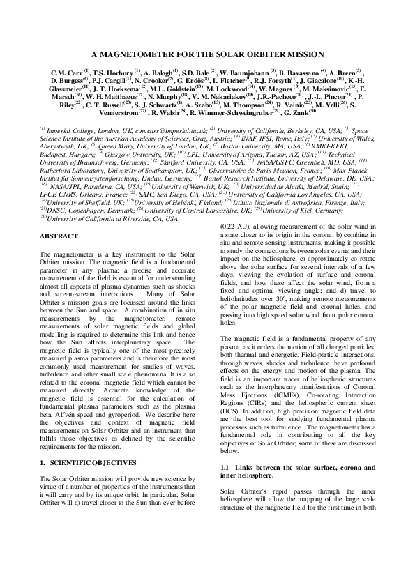 (PDF) A magnetometer for the Solar Orbiter Mission