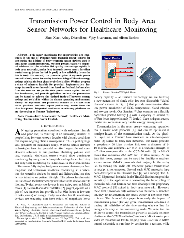 (PDF) IEEE JSAC: SPECIAL ISSUE ON BODY AREA NETWORKING 1 Transmission Power Control in Body Area ...