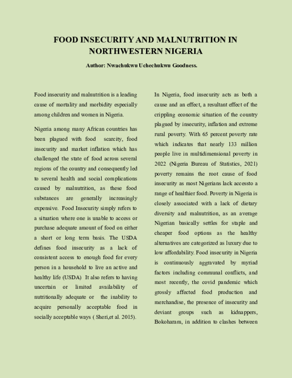 (PDF) FOOD INSECURITY AND MALNUTRITION IN NORTHWESTERN NIGERIA
