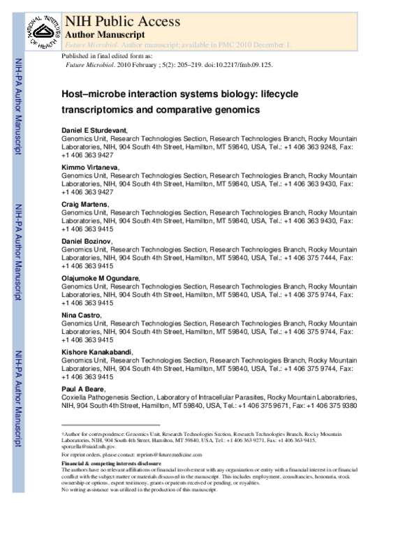 (PDF) Host–microbe interaction systems biology: lifecycle ...