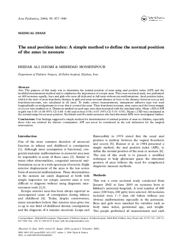 (PDF) The anal position index: A simple method to define the normal position of the anus in neonate