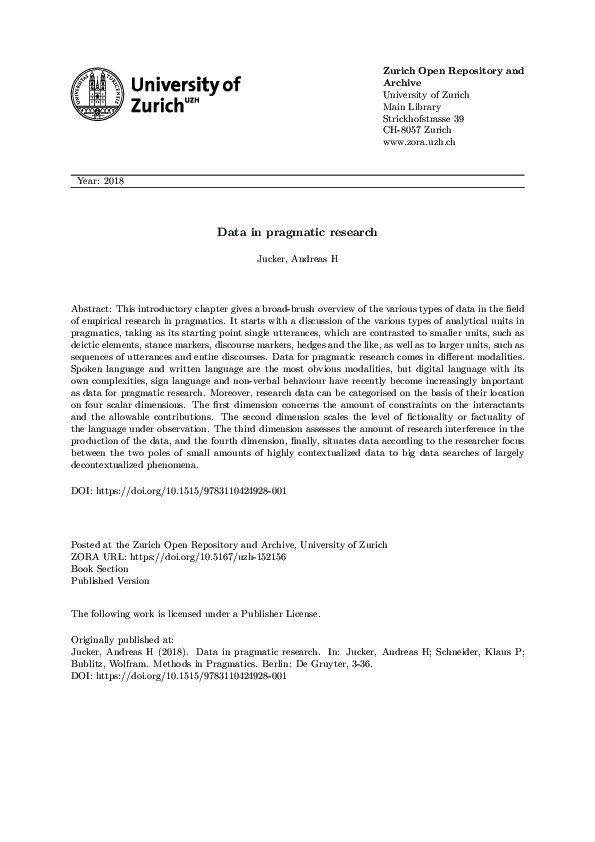 (PDF) 1. Data in pragmatic research