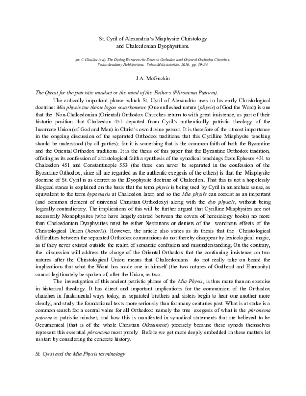 (DOC) St. Cyril of Alexandria's Miaphysite Christology and Chalcedonian ...