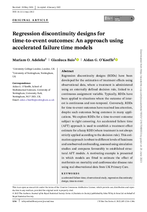 (PDF) Regression Discontinuity Designs for Time-to-Event Outcomes: An ...