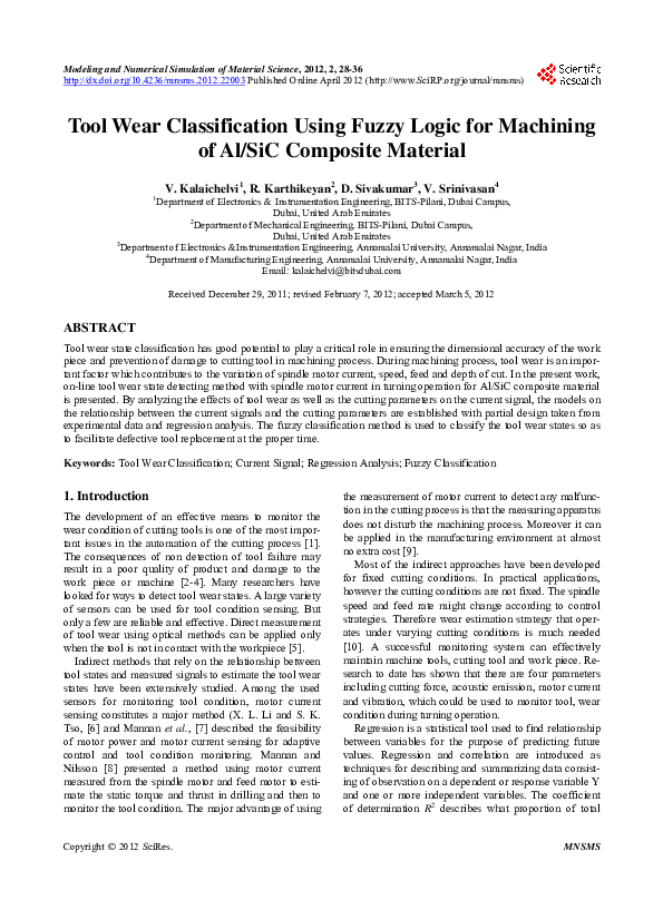 (PDF) Fuzzy Logic for Tool Wear in Al/SiC Machining