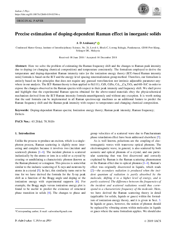 (PDF) Precise estimation of doping-dependent Raman effect in inorganic solids