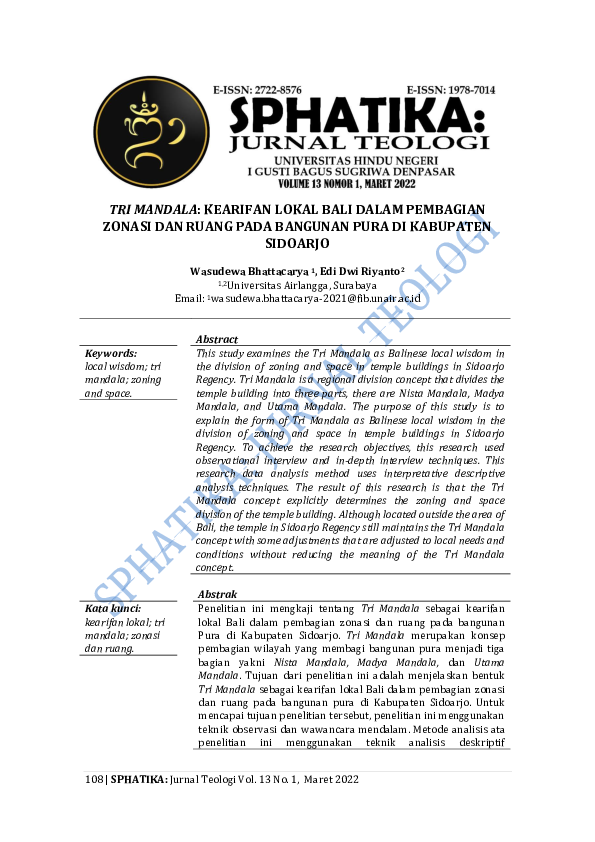 (PDF) Tri Mandala: Kearifan Lokal Bali dalam Pembagian Zonasi dan Ruang ...