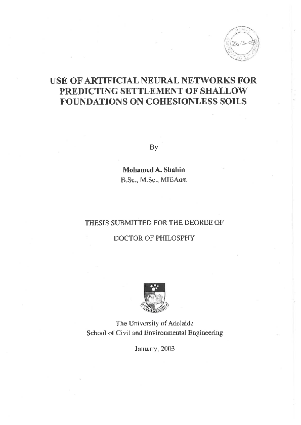 (PDF) Use of artificial neural networks for predicting settlement of shallow foundations on ...