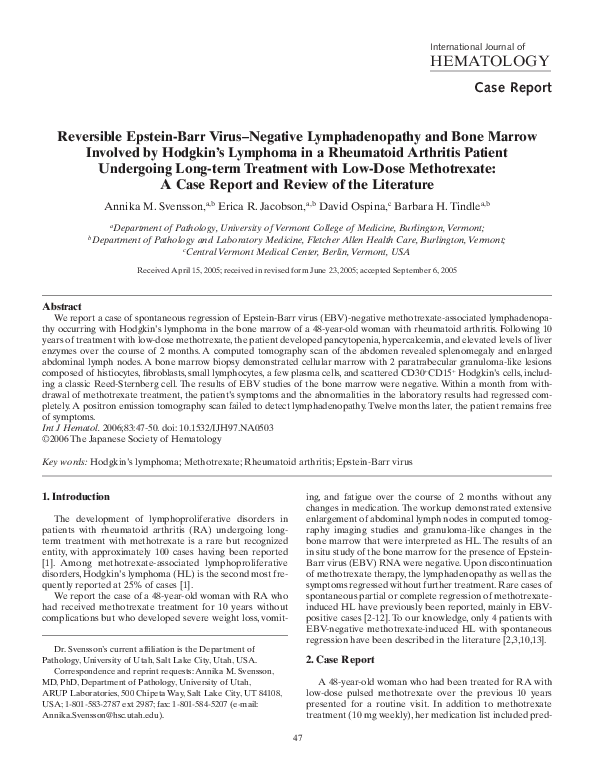 (PDF) Reversible Epstein-Barr Virus-Negative Lymphadenopathy and Bone ...
