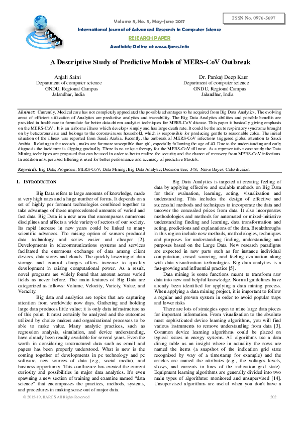 (PDF) A Descriptive Study of Predictive Models of MERS-Cov Outbreak