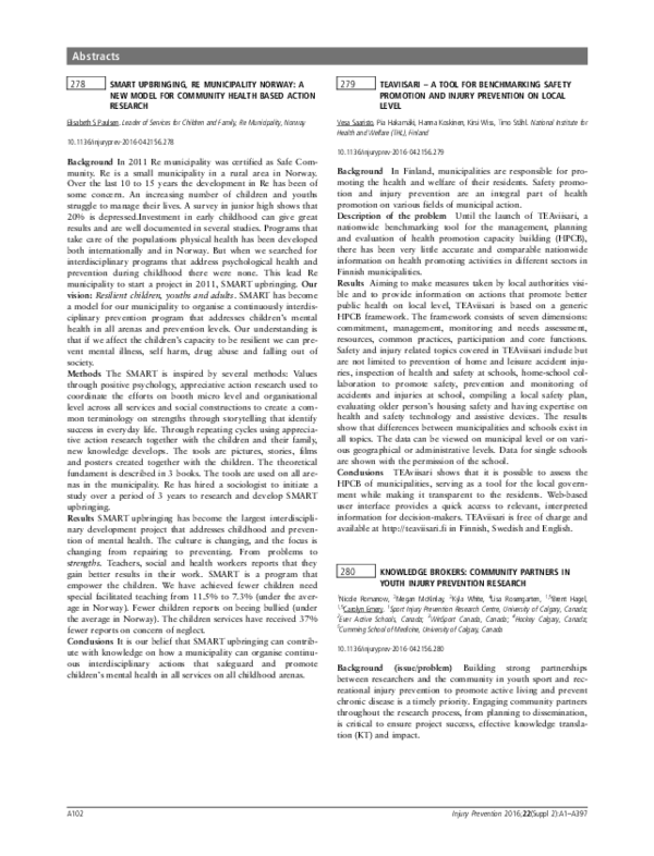 (PDF) 279 Teaviisari – a tool for benchmarking safety promotion and injury prevention on local ...