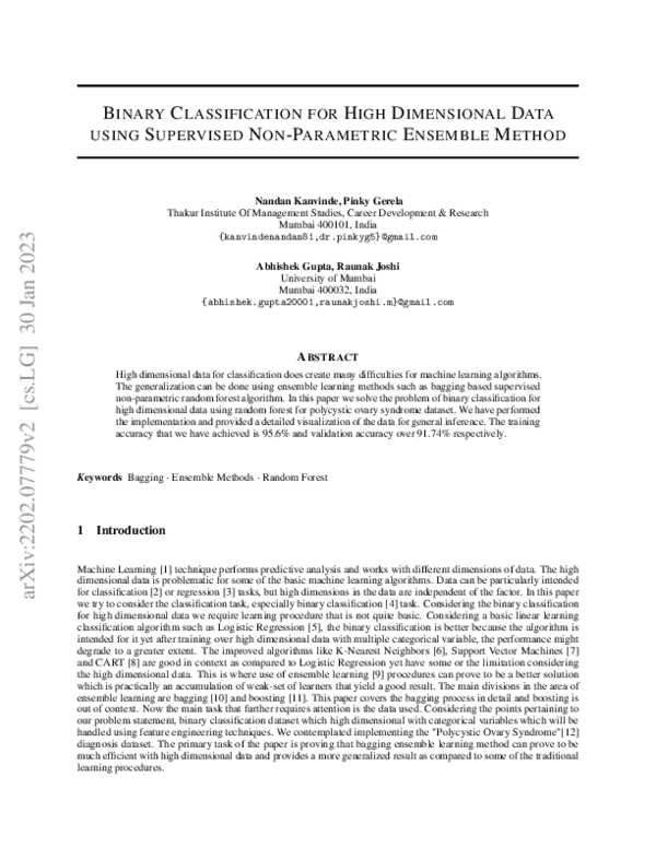 Pdf Binary Classification For High Dimensional Data Using Supervised