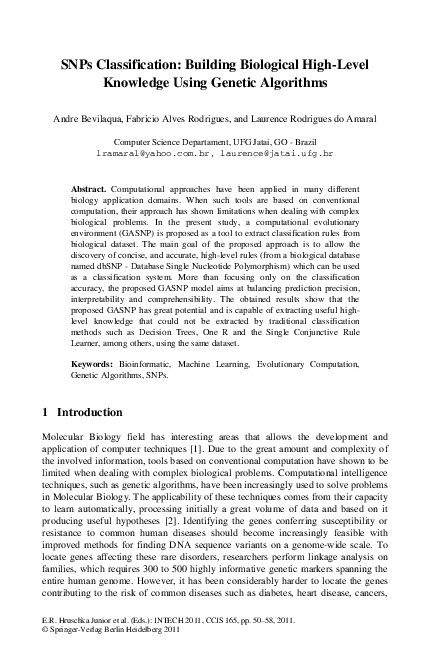 (PDF) SNPs Classification: Building Biological High-Level Knowledge Using Genetic Algorithms ...