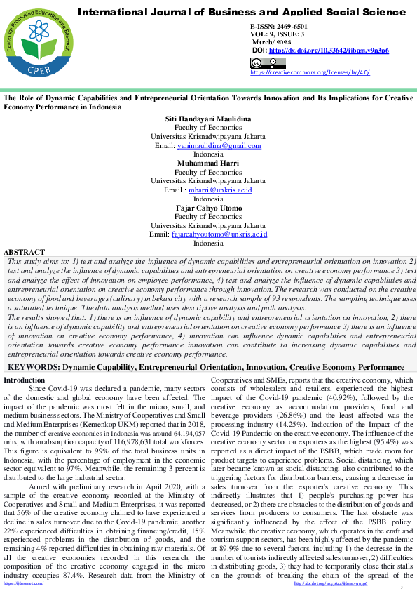 Pdf The Role Of Dynamic Capabilities And Entrepreneurial Orientation Towards Innovation And