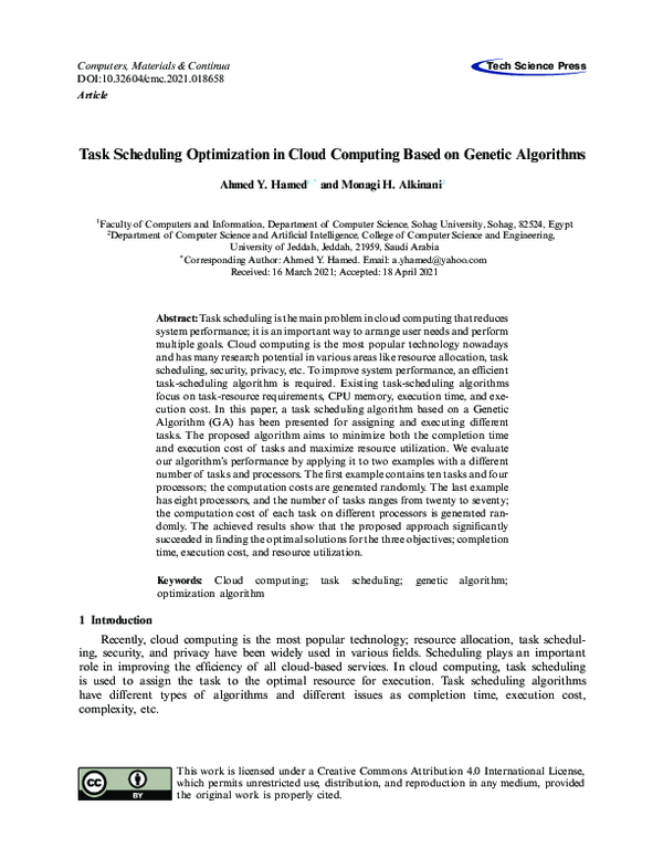 (PDF) Task Scheduling Optimization in Cloud Computing Based on Genetic ...