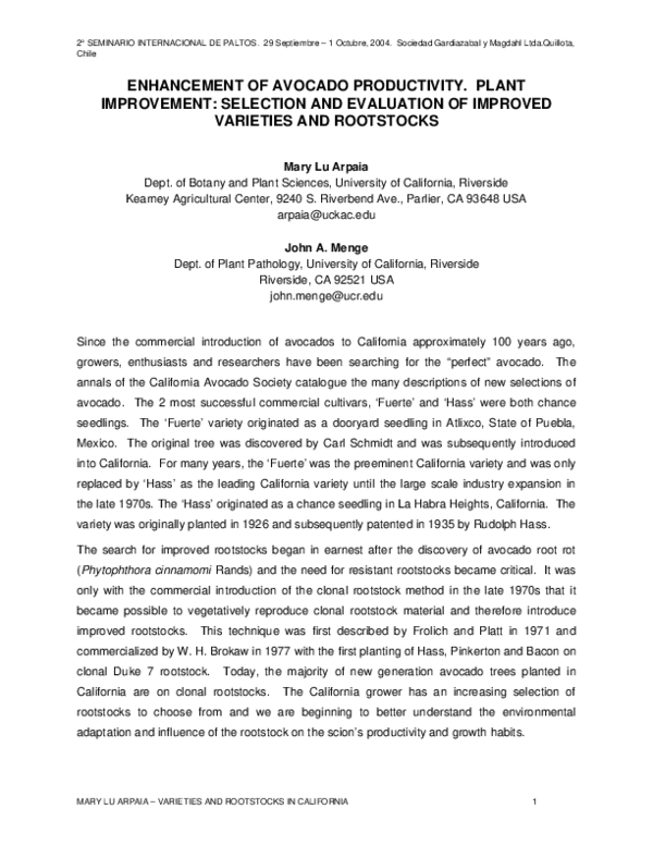 (PDF) Project Title: Enhancement of Avocado Productivity. Plant ...